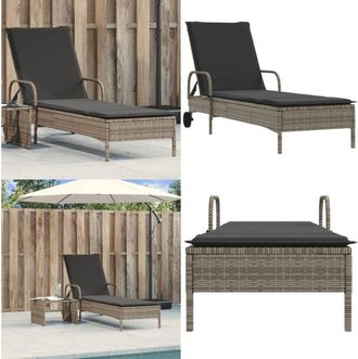 vidaXL Vidaxl - Sonnenliege mit Rollen und Auflage Grau Poly Rattan - Sonnenliege - Gartenliege - Relaxliege - Poolliege - Lounge Chair - Home & Living