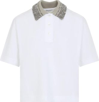 Brunello Cucinelli Femme, Tops, Blanc, Taille: 42 FR Polo avec col en maille &eacute;blouissante