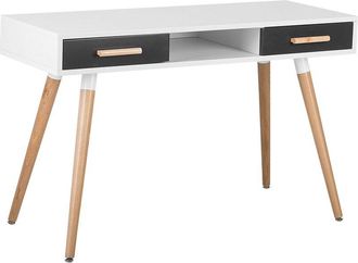 Beliani Bureau Blanc 120 x 50 cm avec 2 Tiroirs Gris Spacieux et Pieds en Bois de Ch&ecirc;ne de Style Scandinave pour Int&eacute;rieur Moderne ou Minimaliste Beliani