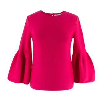 Carolina Herrera Hot Pink Wool Blend Flared Sleeve Top Size XS
