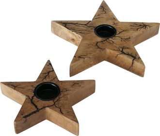 Boltze 2tlg Set Teelichthalter Percha I Stern-Form I Ø19cm & Ø25cm I Deko-Kerzenhalter aus Mango-Holz I weihnachtliche Tisch-Deko I Advent, Christmas I Windl