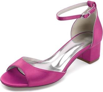 Generic Chaussures De Mariage Femmes Bout Ouvert Talons Sandales Blocs Bas Mari&eacute;e Sexy High Heels Bureau Travail Soir 4.5Cm,Fuchsia,40 EU