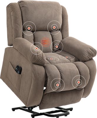 HOMCOM Fernsehsessel mit Aufstehhilfe Elektrisch Relaxsessel mit Liegefunktion W&auml;rmefunktion Massagefunktion Massagesessel mit Fernbedienung Seitentasche USB