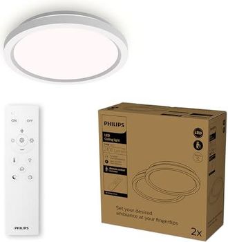 Philips LED-Deckenleuchte mit Fernbedienung, rund, 30 cm, dimmbar, Tunable White, Wohnzimmer, Schlafzimmer, kein Flimmern oder Blenden, modernes Design, weiß,