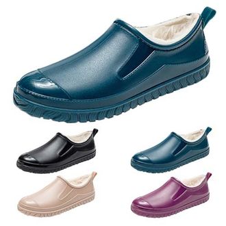 Generic Wellington Bottes de pluie &agrave; enfiler pour femme avec bottes en caoutchouc doubl&eacute;es en peluche - Chaudes et confortables - Imperm&eacute;ables, antid&eacute;rapantes