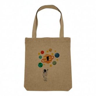 Fabulous Sac Shopping Tote Bag Aspect Lin - Astronaute 1 an Celebration Anniversaire Celebration Espace Planete Galaxie - Sac de Courses Toile Epaisse 360g Bei