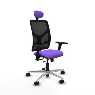 Piqueras y Crespo B&uuml;rostuhl mit 3D-Armen, h&ouml;henverstellbarer Lendenwirbelst&uuml;tze und festem Kopfteil, ausgestattet mit Syncro/Traslack und Schneideschaum. Schwarz/Lila