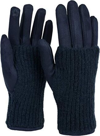 styleBREAKER Gants pour femmes en peluche avec poignets en tricot amovibles, gants dhiver chauds pour les jours glacials 09010022, couleur:Bleu foncé