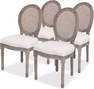 Les Tendances Chaise m&eacute;daillon lin beige et dossier en rotin Makin - Lot de 4