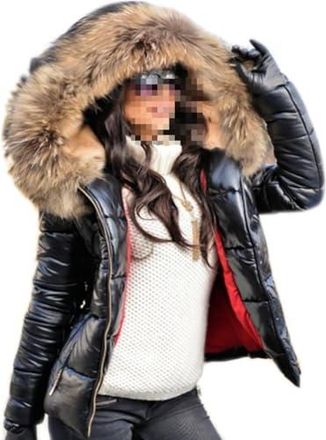 Generic Manteau dhiver épais pour Femme Doudoune Courte légère Parka matelassée avec Capuche en Fourrure (Noir Marron,M)