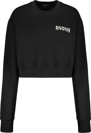 Balmain Femme, Sweatshirts et sweats &agrave; capuche, Noir, Taille: 36 FR Cropped SweaT-shirt avec Logo Imprim&eacute;