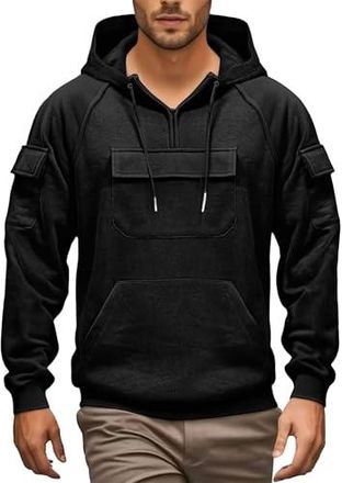 Generic Sweat &agrave; capuche pour homme - Demi-fermeture &eacute;clair - En polaire - D&eacute;contract&eacute; - Manches longues - Coupe droite - Sweat &agrave; capuche ample - Confortable -