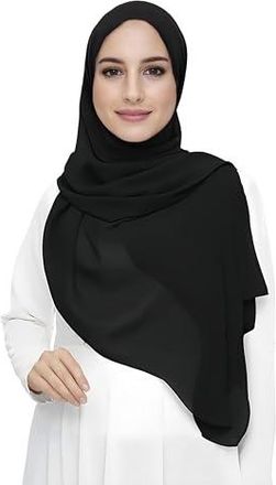 Lina & Lily Écharpe Hijab pour Femme Musulmane en Mousseline Rectangles, Tissu Léger et Fluide (Noir)