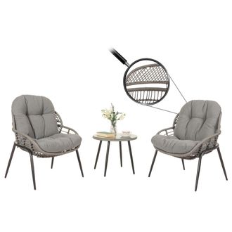 Mendler Poly-Rattan Garnitur HWC-N33, Balkon-Set Gartengarnitur Sitzgruppe Stuhl Beistelltisch - grau, Polster dunkelgrau