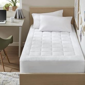 Madison Park Cloud Matratzenschoner, weich, &uuml;berf&uuml;llt, Pl&uuml;sch, wasserdicht, Queensize, Wei&szlig;