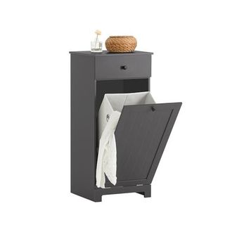 SoBuy Meuble Bas de Salle de Bain, Armoire Toilette avec 1 Tiroir et 1 Panier &agrave; Linge Pliable, Meuble de Rangement, Corbeille &agrave; Linge, Coffre &agrave; Linge, Porte