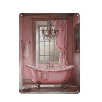 Generic Wanddeko, Retro Metall Schilder, Vintage Pink Girly Badewanne Mit Kronleuchter, T&uuml;rschild F&uuml;r Caf&eacute; Garten Bar, 20X30Cm