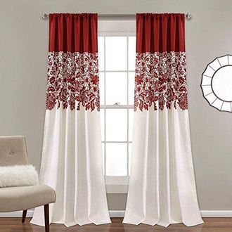 Lush Décor Estate Garden Vorhang-Set mit floralem Muster - lichtdurchlässige Fensterdekoration für Wohn-, ESS- und Schlafzimmer (2er-Set), 213 × 132 cm, Rot