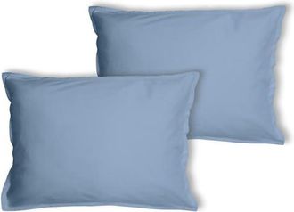 Matt & Rose Lots de 2 taies doreiller Unies &agrave; Volant 50x70 cm Coton LAV&Eacute; | 100% Coton Lav&eacute; | Oeko-TEX | Bleu Orage