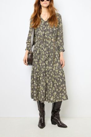 Gerard Darel Robe longue fluide &agrave; fleurs - SOLYA - Vert Kaki
