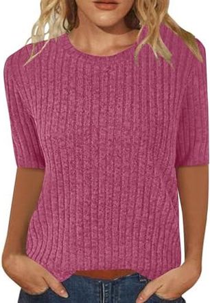 Generic Tee Shirt Femme Grande Taille D&eacute;contract&eacute; Imprim&eacute; T-Shirts Haut Manche 3/4 D&eacute;t&eacute; L&acirc;che De Base Tshirt Sport Blanc Col Rond Tops Tunique Manches 3/4 D&eacute;c