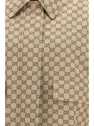 Gucci Womens Bomber Jacket Gg Canvas Camel-Ebony Cotton Puffer Camel/ebony