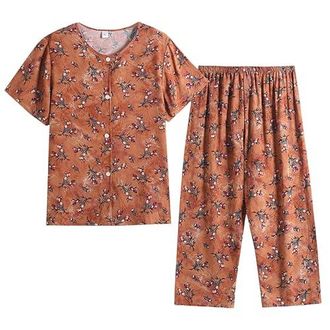 Generic Ensemble de v&ecirc;tements de d&eacute;tente pour femme - Ensemble 2 pi&egrave;ces en satin &agrave; manches longues et boutons - Ensemble de gym pour femme, Orange, XXXXL