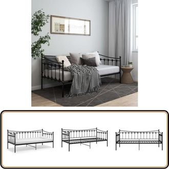 vidaXL Cadre de canapé-lit sans matelas noir métal 90x200 cm - Canapé Convertible - Lit Invité - Lit Compact - Mobilier Moderne - Cadre Lit