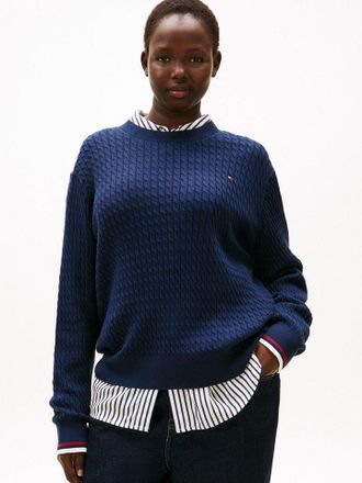 Tommy Hilfiger Strickpullover CRV CO CABLE FINE GG C-NK LS SWT in gro&szlig;en Gr&ouml;&szlig;en, mit Zopfmuster