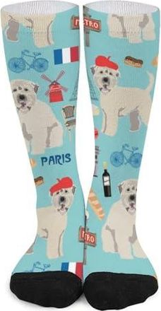 Generic Chaussettes fantaisie pour homme et femme, motif chien terrier irlandais, bleu, décontracté, amusant, mi-mollet, sport, Irish Wheaten Paris Dog Terrie