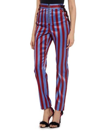 Self Portrait Candy Stripe Side Lace-up Satin High-rise Pants Size M