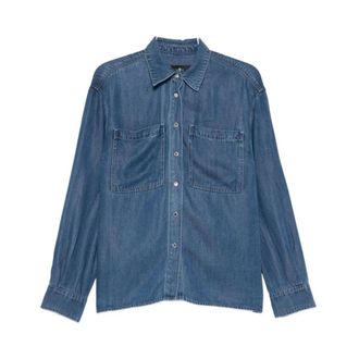 7 For All Mankind Femme, Blouses et Chemises, Bleu, Taille: 40 FR Chemise &agrave; Poches Plaqu&eacute;es et Boutons-Pression