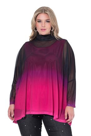 Miamoda Damen große Größen Übergrößen Plus Size Mesh-Bluse, Oversized, Farbverlauf, blickdichtes Top neon Berry 58+ 845983586-58+