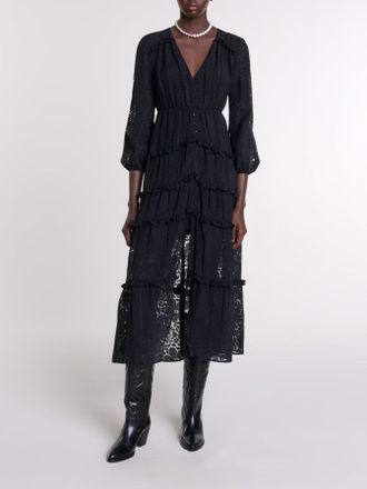 Maje Langes R&uuml;schenkleid Mit Muster - Schwarz - Gr&ouml;&szlig;e 34 - Maje