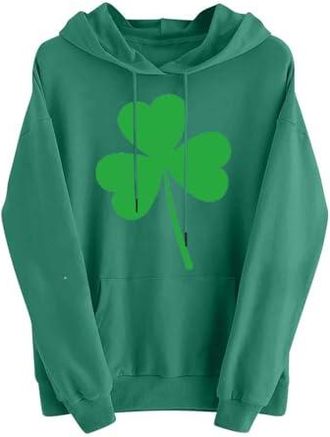 Generic Sweats &agrave; capuche pour femme, pull pour femme, pull &agrave; cordon de serrage avec poches et capuche, hauts &agrave; manches longues, motif coeurs, tr&egrave;fle imprim&eacute;, 