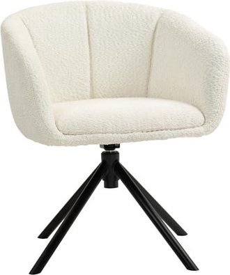 HOMCOM Fauteuil de Salon pivotant 360°, Fauteuil de Chambre avec Assise rembourrée, accoudoirs, piètement en métal, Tissu Effet Lin, crème