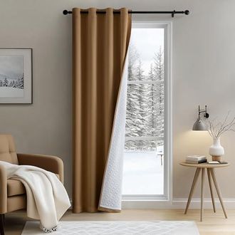 Miulee Rideau Thermique Isolant Anti Froid et Chaleur avec Doublure, Marron Rideau de Porte Isolant Thermique Lot de 1 (L 132 x H 225 CM), Double Rideaux Occ