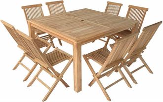 Happy Garden Salon de jardin en teck JAVA - table carr&eacute;e et chaises pliantes - 8 places