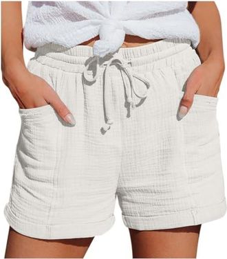 Generic 2025 Shorts Et Bermudas Femme Gaze de Coton Grande Taille Ete Fluide Shorts Lin Sport Décontracté Vetement Elastique avec Poches