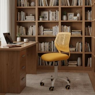 Furniture R Bürostuhl ergonomisch ohne Armlehnen, höhenverstellbarer Drehstuhl mit Netzrückenlehne, 38x40cm Sitz, 32cm Rückenlehne, 5 Rollen, Metallfuß, ideal für