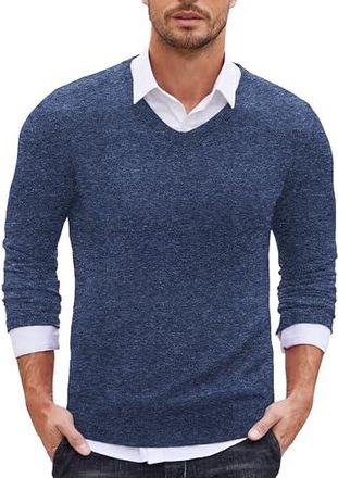 Coofandy Pull à Manches Longues pour Homme Col en V Pull dhiver en Tricot pour Homme Pull décontracté Denim Bleu XXL
