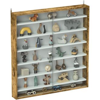 HOMCOM Vitrine pour collection - HOMCOM - 6 &eacute;tag&egrave;res r&eacute;glables en hauteur et 2 portes coulissantes en verre - 80 x 9,5 x 83 cm - marron