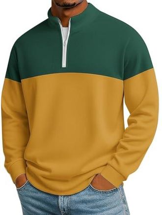 Generic Sweat patchwork pour homme avec demi-fermeture &eacute;clair - Manches longues - Col montant - Grande taille - Doux et respirant - Costume de sport pour la c