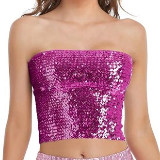 Generic Top tube &agrave; paillettes femme danse du ventre haut &eacute;paules d&eacute;nud&eacute;es costume d&eacute;contract&eacute; rave, confortable de danse, t-shirt sans manches, mode nuanc&eacute;, p