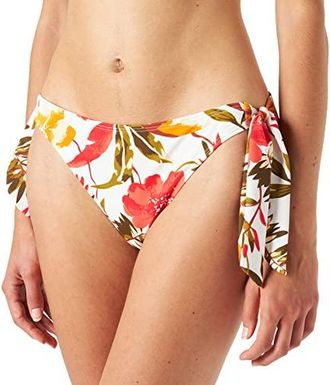 Sans Complexe Luxuriante 68OAH73 Slip de Bain Taille Basse, Imprime Floral Blanc Rose, 42 Femme