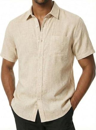 Coofandy Chemise en Lin pour Hommes &agrave; Manches Courtes L&eacute;g&egrave;re Chemise d&Eacute;t&eacute; Chemisier D&eacute;contract&eacute;e avec Poche de Poitrine Chemisier de Plage Kaki L&eacute;ger 3XL