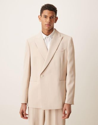Asos Veste de costume standard crois&eacute;e &agrave; double boutonnage - Beige-Neutre
