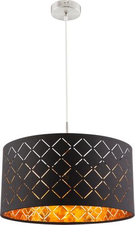 Globo Lighting Hängeleuchte Clarke, Schwarz, Gold, Metall, Textil, rund,rund, 140 cm, Lampen & Leuchten, Innenbeleuchtung, Hängelampen