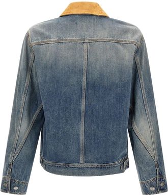 Alexander McQueen Suede-Collar Denim Jacket - Blue