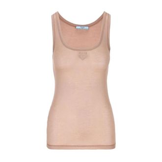 Prada &Auml;rmelloses Logo-Top - - Tops - Damen - Beige - M
